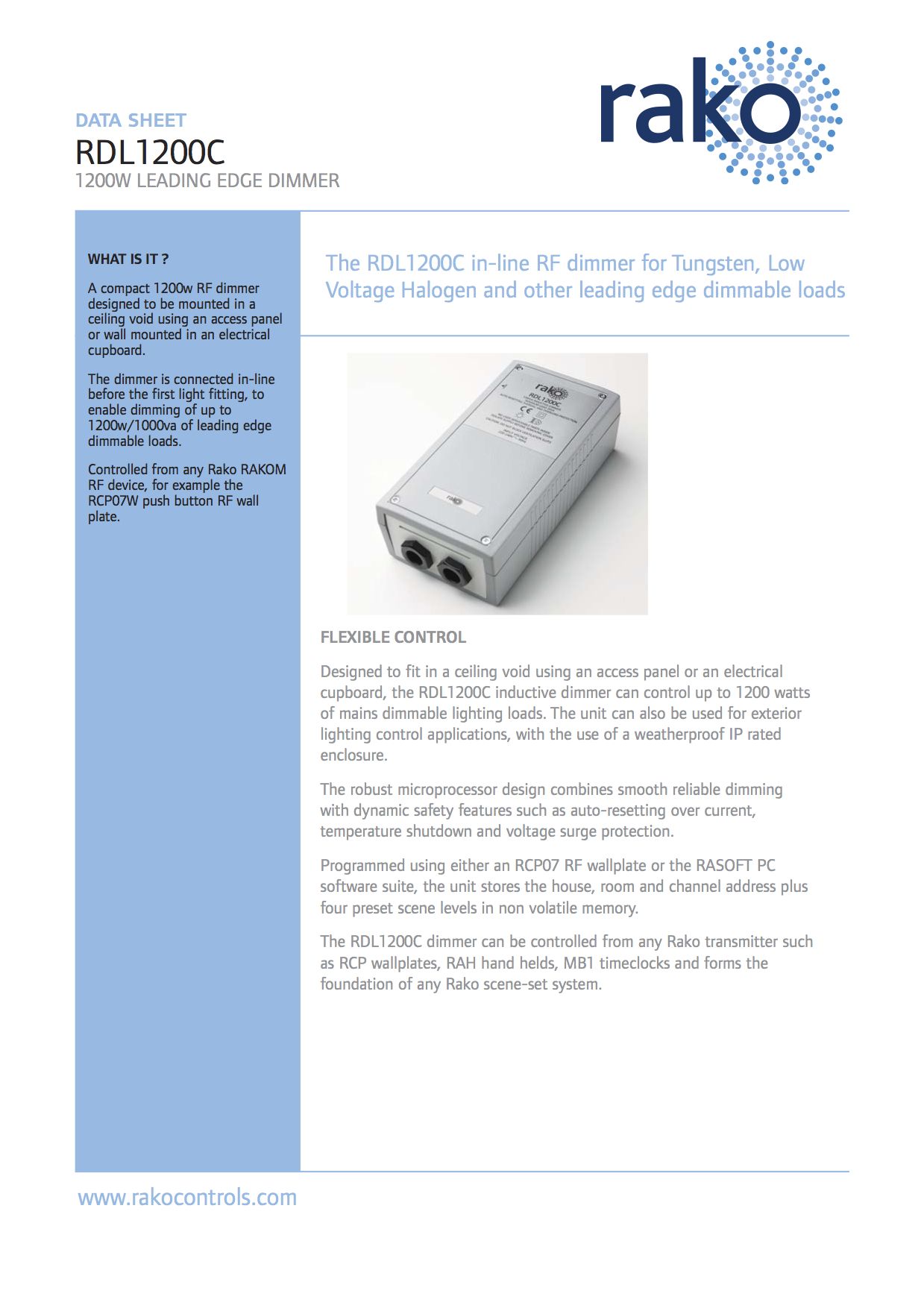 Rako Controls Dimmer Module Ceiling 1200w | UKES