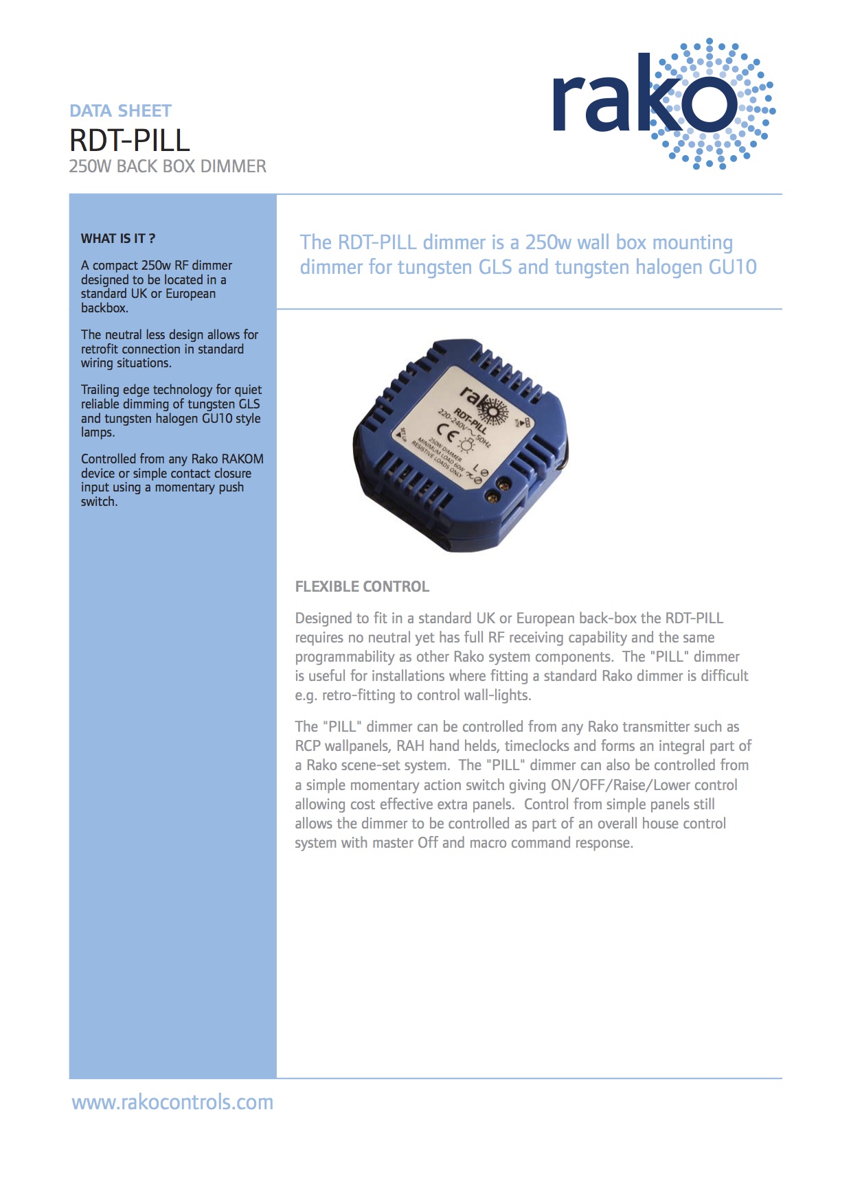 Rako Controls Dimmer Module Compact 250w | UKES
