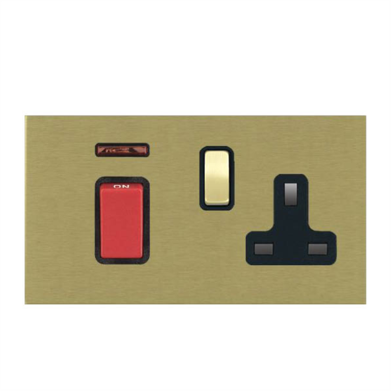 Hamilton Sheer G2 Satin Brass 45A Double Pole Switch with Red Rocker ...