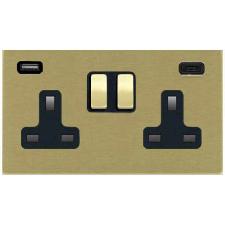 Hamilton Sheer G2 Satin Brass 2 Gang 13A Double Pole Switched Socket, 2 ...