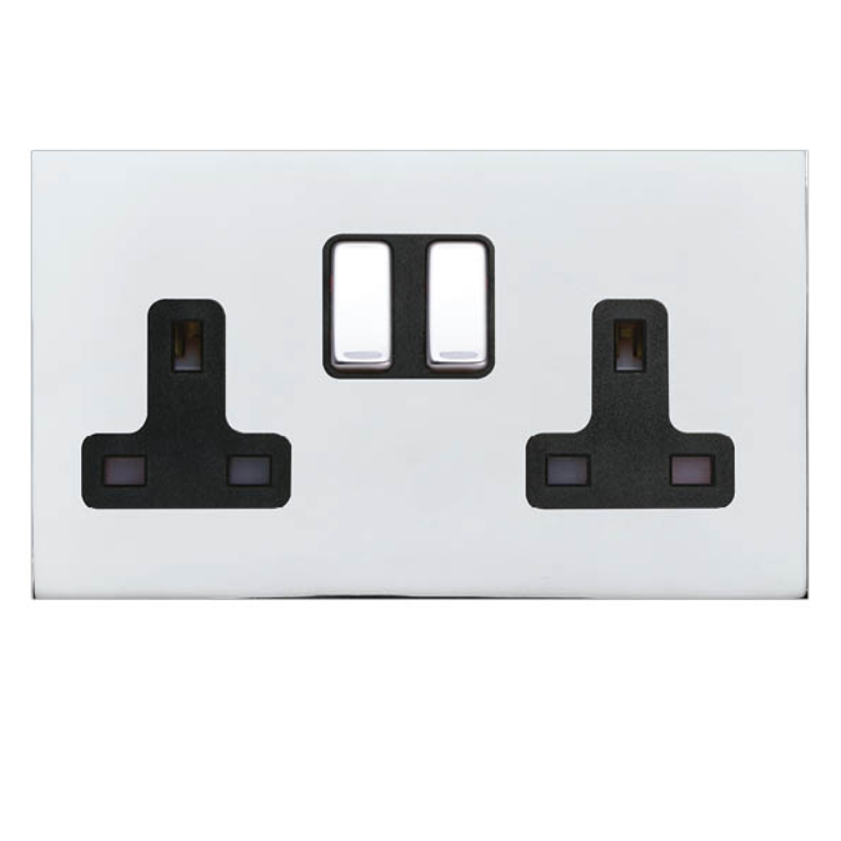 Hamilton Sheer G2 Bright Chrome 2 Gang 13A Double Pole Switched Socket ...