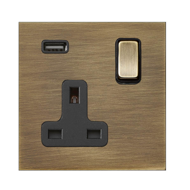 Hamilton Sheer G2 Antique Brass 1 Gang 13A Single Pole Switched Socket ...