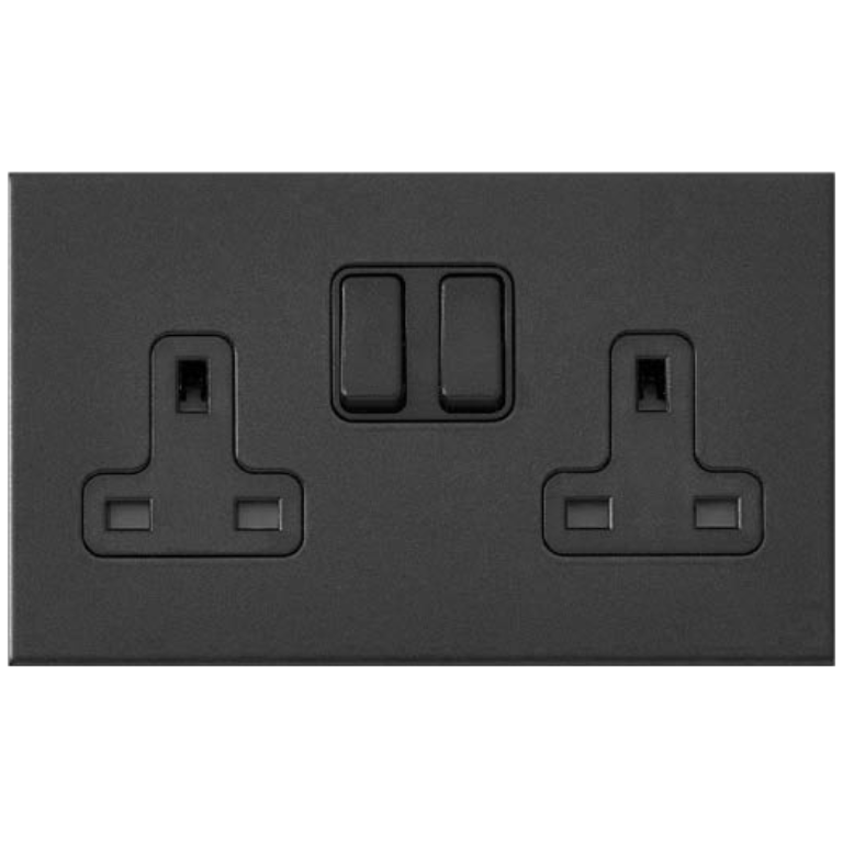 Hamilton Sheer G2 Matt Black 2 Gang 13A Double Pole Switched Socket ...