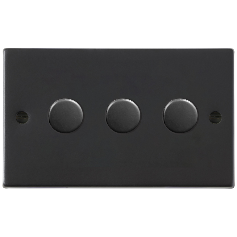 Hamilton Sheer Matt Black 3 Gang 250W 2 Way Push On/Off Rotary LED ...