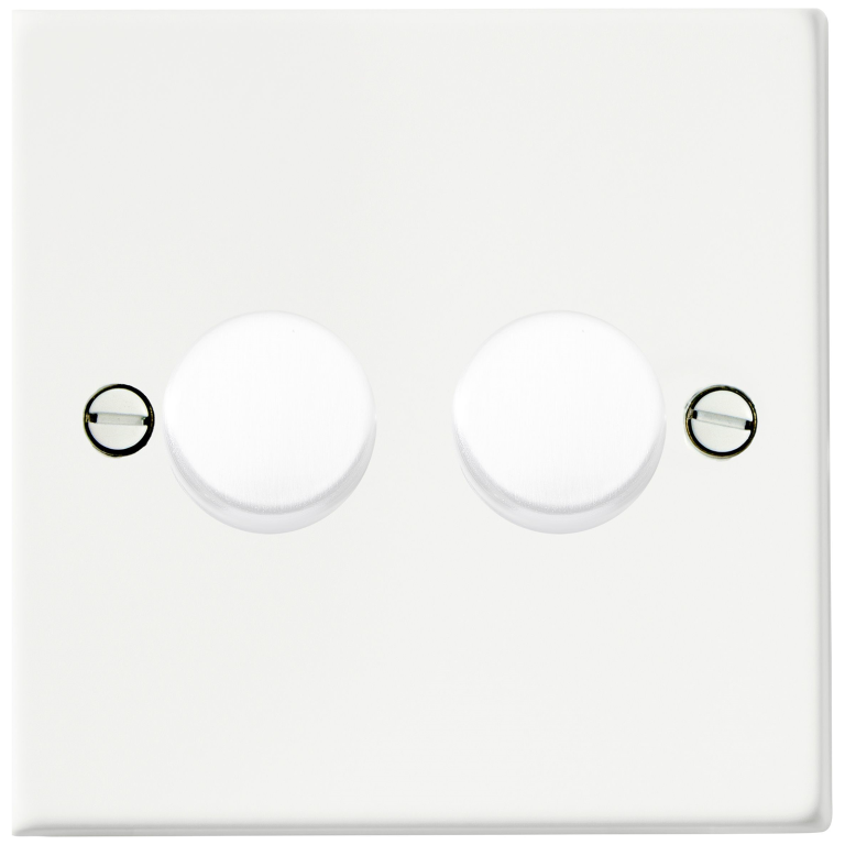 Hamilton Sheer Matt White 2 Gang 250W 2 Way Push On/Off Rotary LED ...