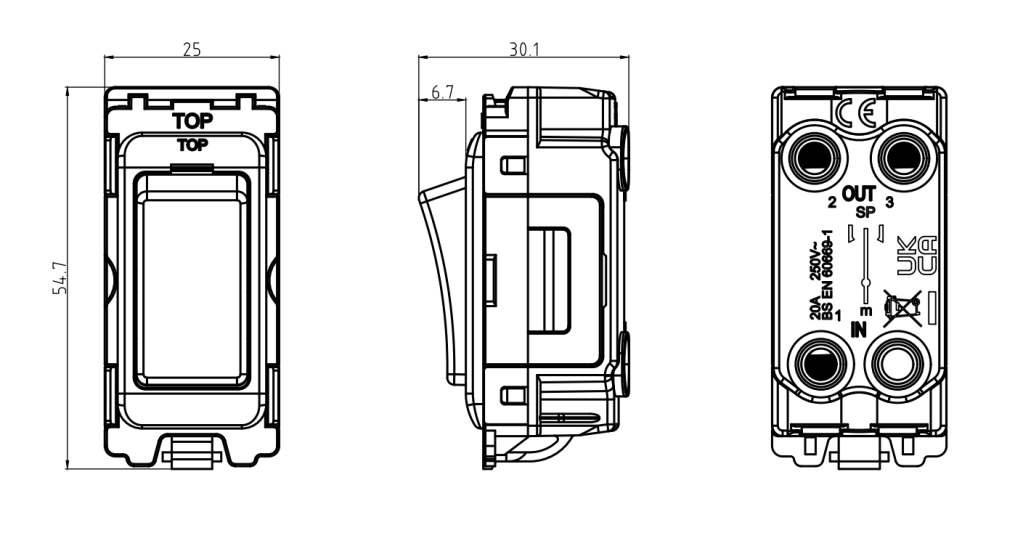 Knightsbridge Grid White Curved Edge 20AX 2 Way Centre Off Retractive ...