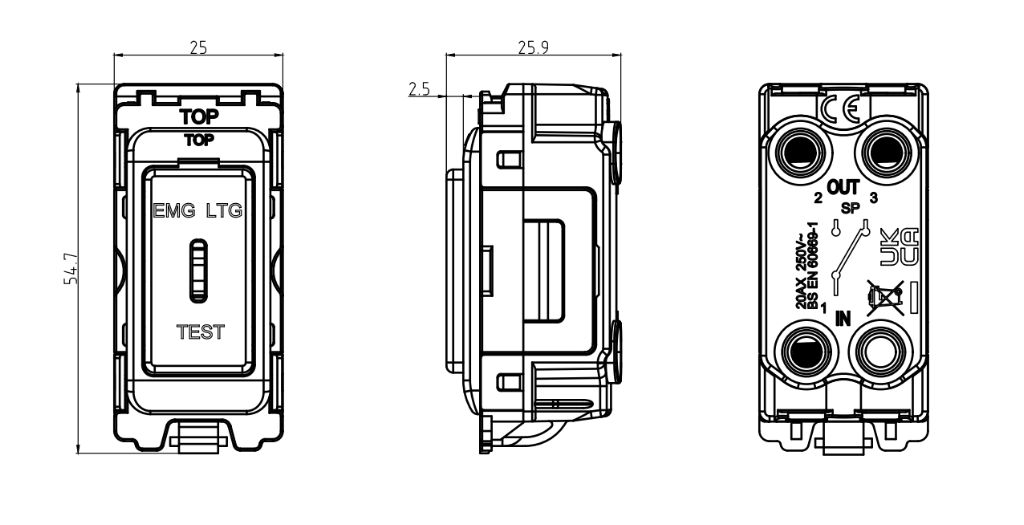 Knightsbridge Grid White Curved Edge 20AX 2 Way Keyswitch Module Marked ...