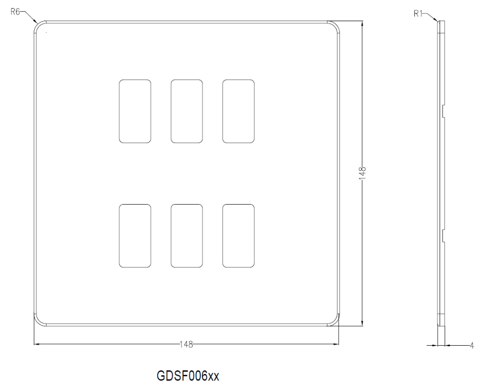 Knightsbridge Screwless Anthracite 6 Gang Grid Faceplate | UKES