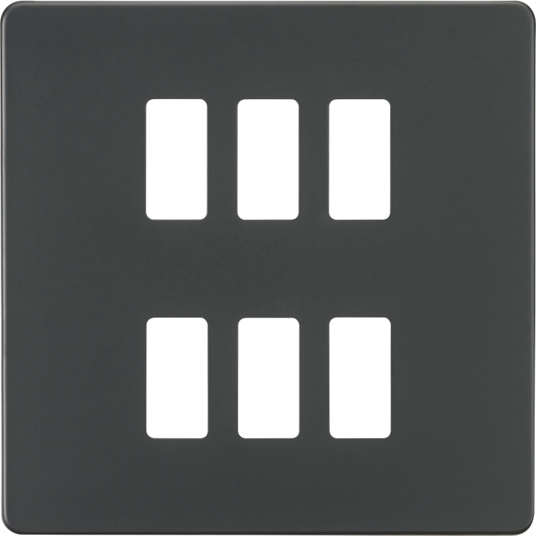 Knightsbridge Screwless Anthracite 6 Gang Grid Faceplate | UKES