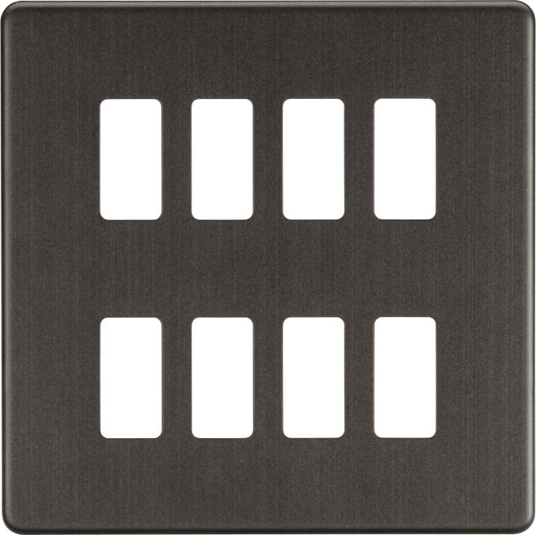 Knightsbridge Screwless Smoked Bronze 8 Gang Grid Faceplate | UKES