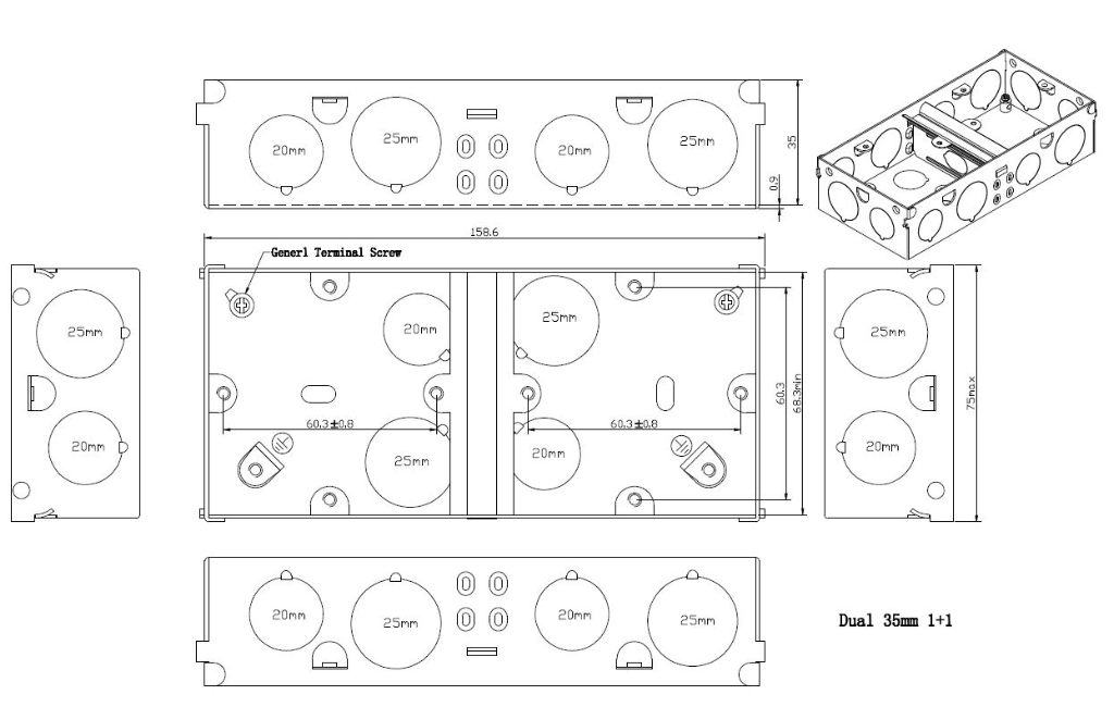 Knightsbridge 2 Gang 35mm Dual Galvanised Steel Box | UKES