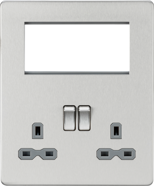 Knightsbridge Screwless Brushed Chrome 13A 2 Gang DP Switched Socket ...