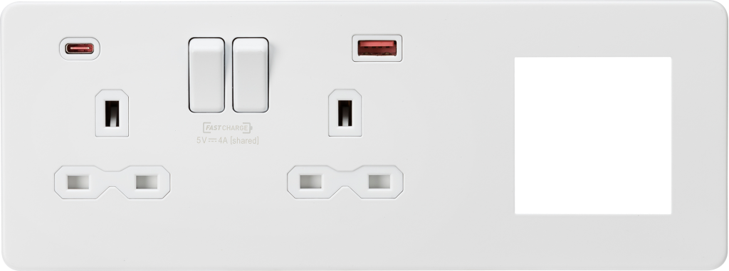 Knightsbridge Screwless Matt White 13A 2 Gang DP Switched Socket with ...