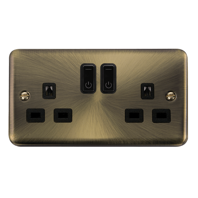 Click Smart+ Antique Brass 2 Gang Deco Plus 13A Zigbee Smart Switched ...