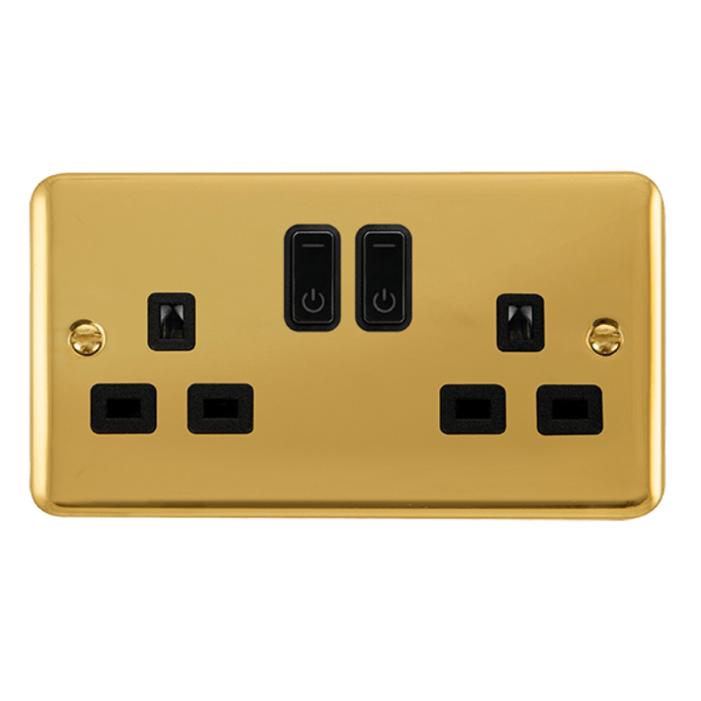 Click Smart+ Polished Brass 2 Gang Deco Plus 13A Zigbee Smart Switched ...