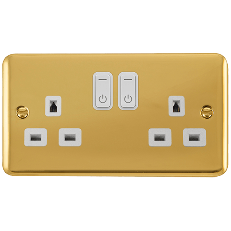 Click Smart+ Polished Brass 2 Gang Deco Plus 13A Zigbee Smart Switched ...