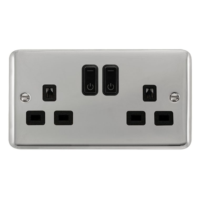 Click Smart+ Polished Chrome 2 Gang Deco Plus 13A Zigbee Smart Switched ...