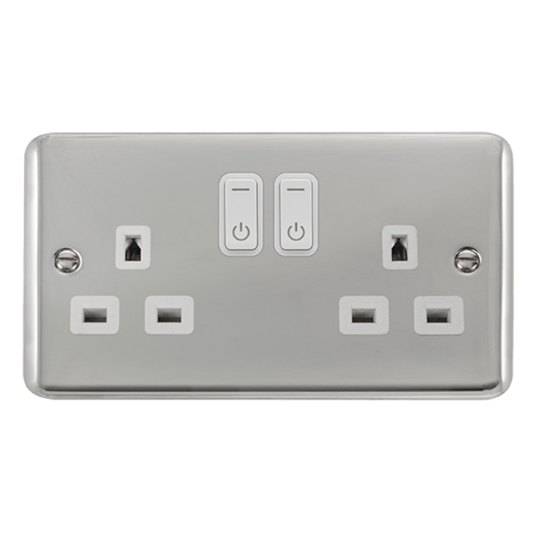 Click Smart+ Polished Chrome 2 Gang Deco Plus 13A Zigbee Smart Switched ...