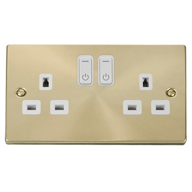 Click Smart+ Satin Brass 2 Gang Deco 13A Zigbee Smart Switched Socket ...