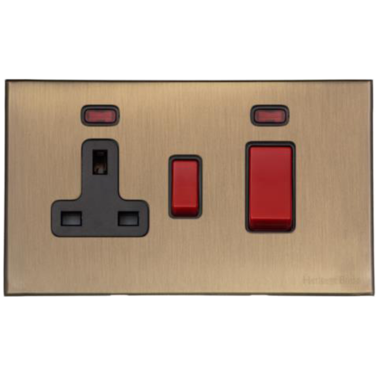 Heritage Brass Windsor Matt Antique Brass 45A Cooker Unit + 13A Socket ...