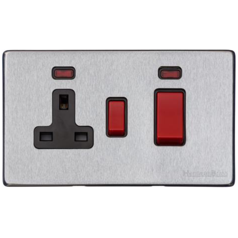 Heritage Brass Vintage Satin Chrome 45A Cooker Unit and 13A Socket with ...