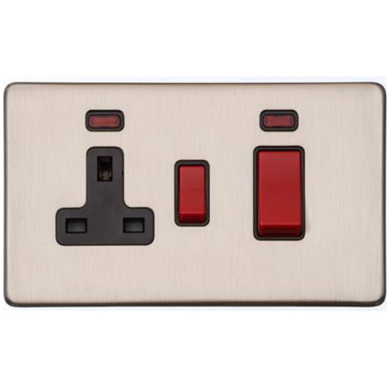 Heritage Brass Vintage Satin Nickel 45A Cooker Unit + 13A Socket with ...