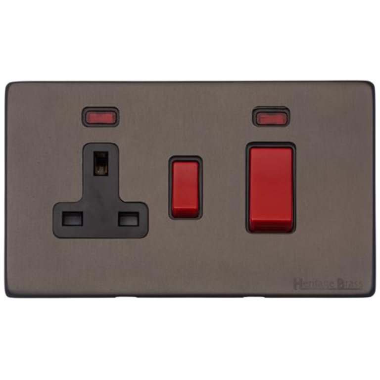 Heritage Brass Vintage Matt Bronze 45A Cooker Unit + 13A Socket with ...