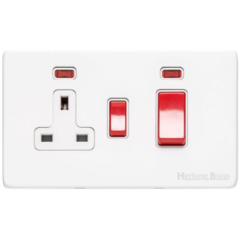 Heritage Brass Vintage Gloss White 45A Cooker Unit and 13A Socket with ...