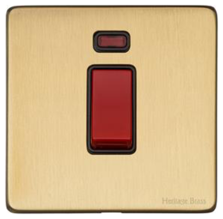 Heritage Brass Vintage Satin Brass 45A DP Cooker Switch and Neon on a ...