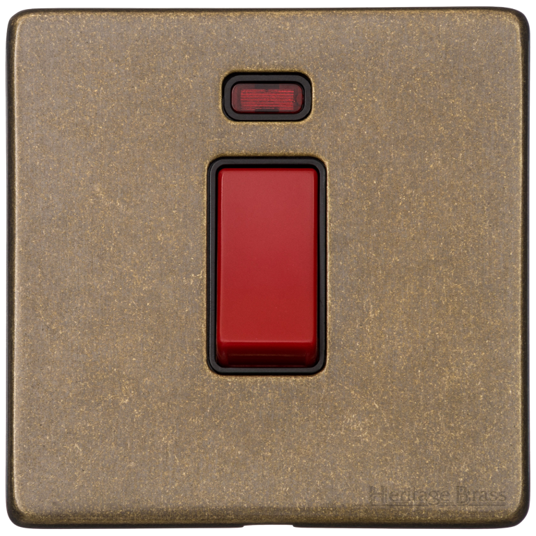 Heritage Brass Vintage Rustic Brass 45A DP Cooker Switch and Neon on a ...