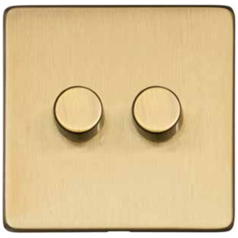 Heritage Brass Vintage Satin Brass 2 Gang LED Dimmer with Satin Brass ...