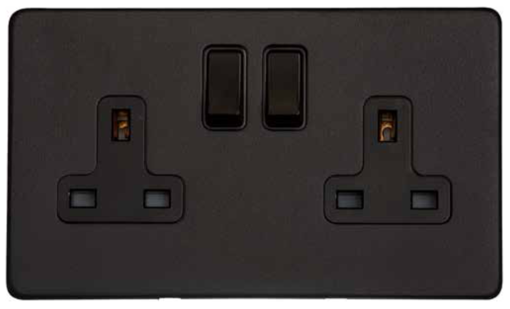 Heritage Brass Vintage Matt Black 13A Double Socket with Black Plastic ...