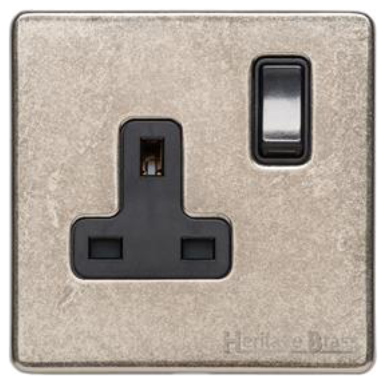 Heritage Brass Vintage Rustic Nickel 13A Single Socket with Black ...