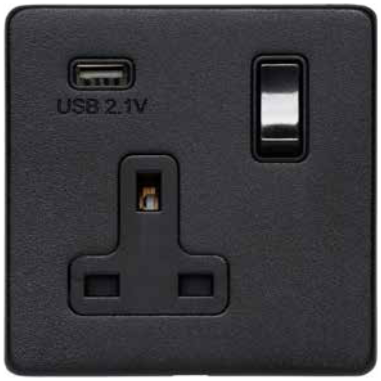 Heritage Brass Vintage Matt Black 13A Single Socket and USB Outlet with ...