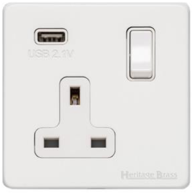 Heritage Brass Vintage Gloss White 13A Single Socket and USB Outlet ...