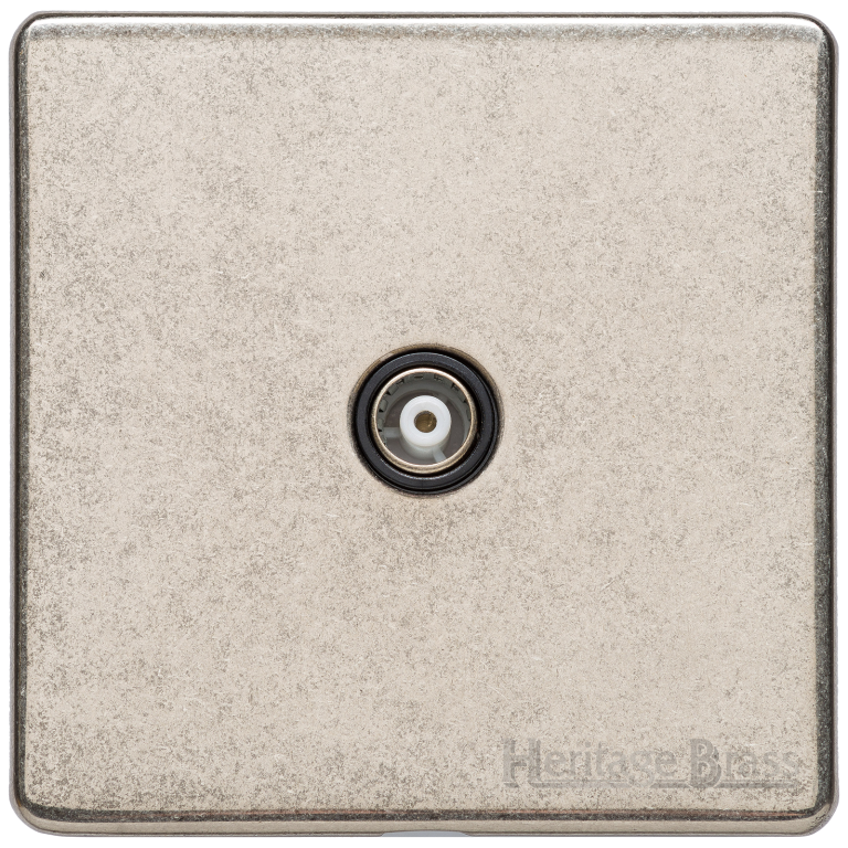 Heritage Brass Vintage Rustic Nickel 1 Gang Non-Isolated TV Coaxial ...