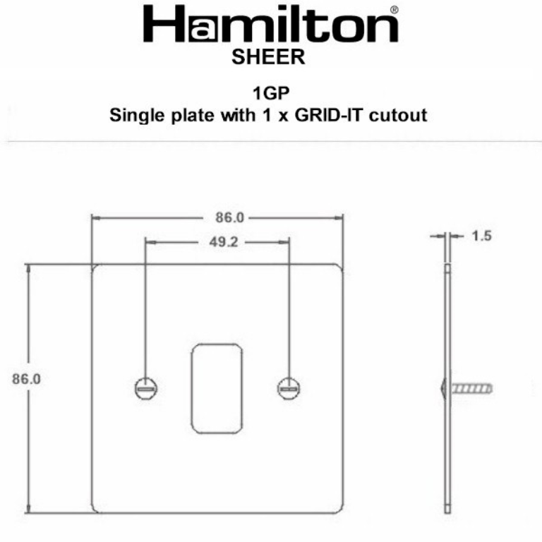 Hamilton Sheer Gloss White 1 Gang Grid Fix Aperture Plate with Grid | UKES