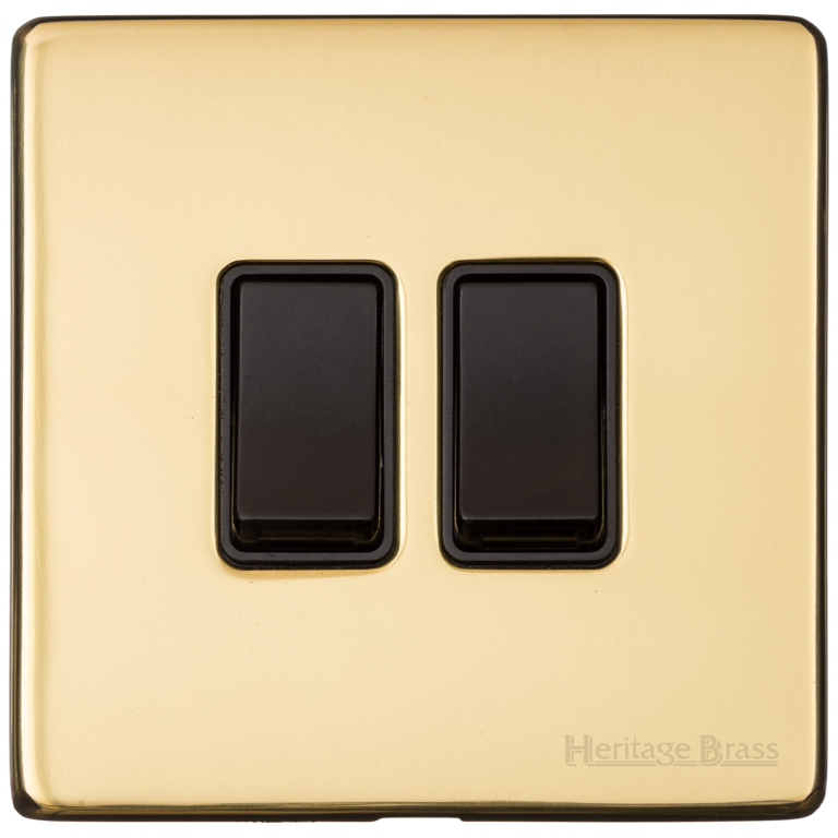 Heritage Brass Vintage Polished Brass 2 Gang 10A Switch with Black ...