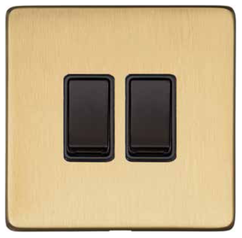Heritage Brass Vintage Satin Brass 2 Gang 10A Switch with Black Plastic ...