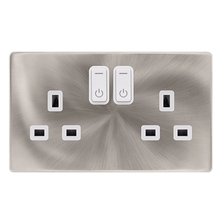 Click Smart+ Brushed Stainless 2 Gang Definity 13A Zigbee Smart ...