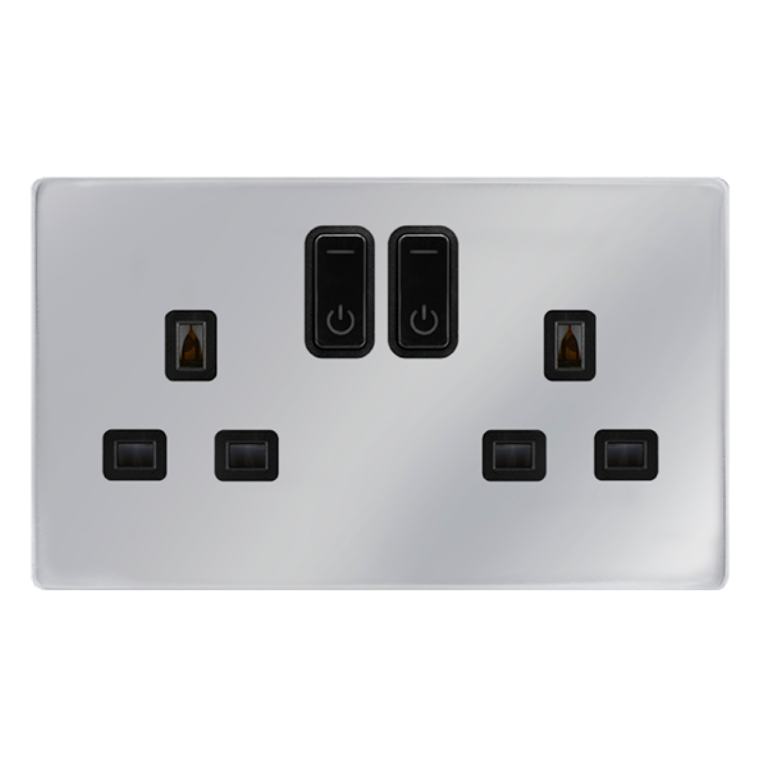 Click Smart+ Polished Chrome 2 Gang Definity 13A Zigbee Smart Switched ...