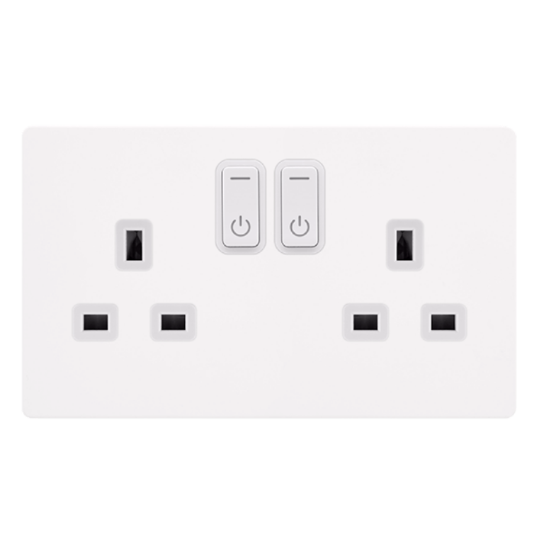 Click Smart+ Metal White 2 Gang Definity 13A Zigbee Smart Switched ...