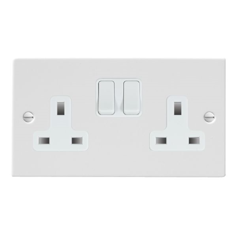 Hamilton Sheer Gloss White 2 Gang 13A Double Pole Switched Socket with ...
