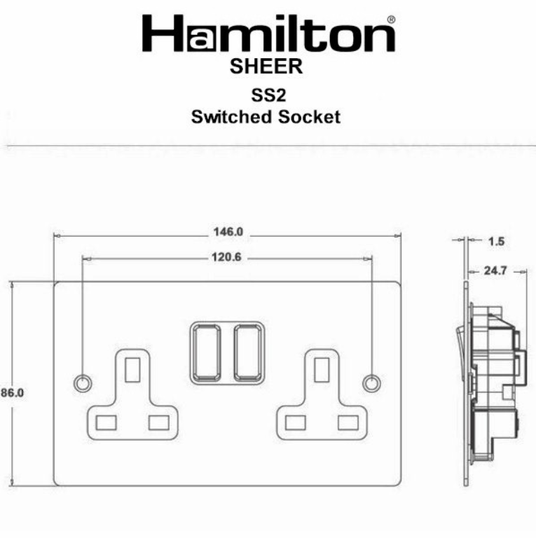 Hamilton Sheer Gloss White 2 Gang 13A Double Pole Switched Socket with ...