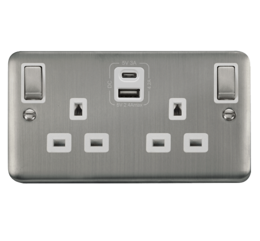 Click Deco Plus Stainless Steel 2 Gang 13A Ingot Switched Safety ...