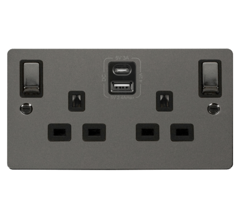 Click Define Black Nickel 2 Gang 13A Switched Safety Shutter Socket ...