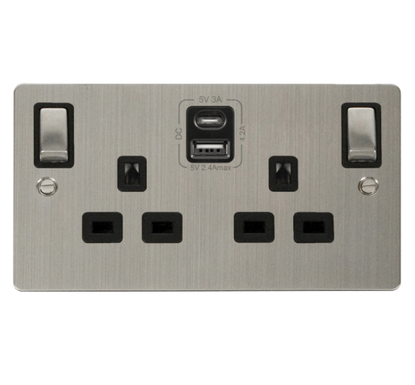 Click Define Stainless Steel Flat Plate 2 Gang 13A Switched Safety ...