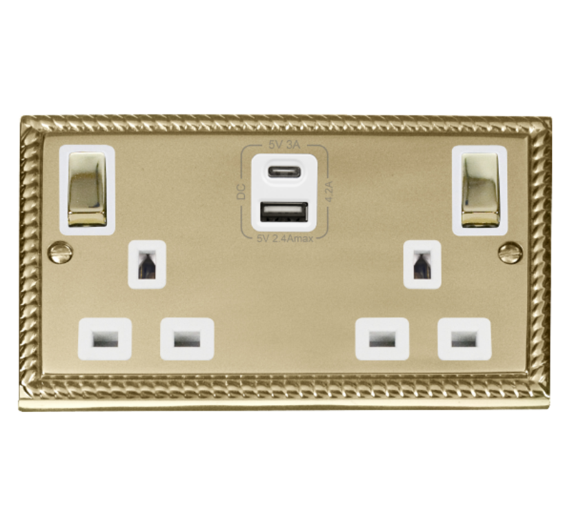 Click Deco Georgian Cast Brass 2 Gang 13A Ingot Switched Safety Shutter ...