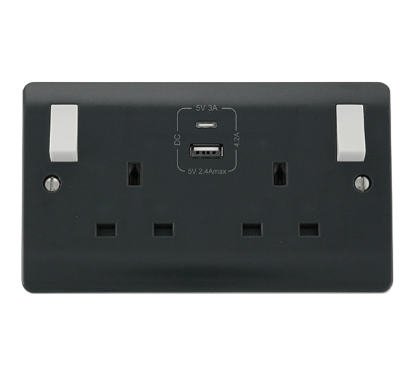 Click Part M Anthracite Grey 2 Gang 13A Switched Safety Shutter Socket ...