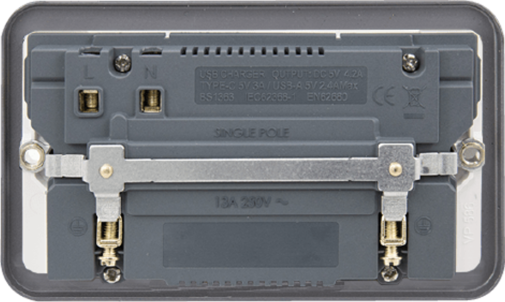 Click Metal Clad 2 Gang 13A Switched Safety Shutter Socket with 4.2A ...